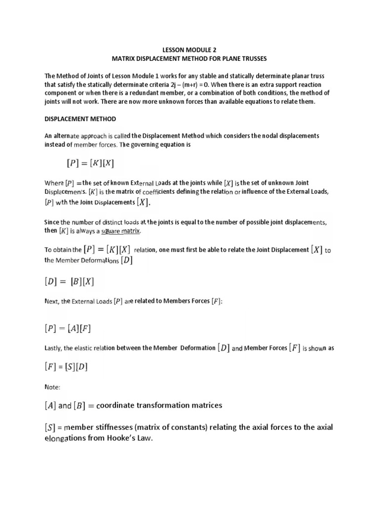 2 - Matrix Displacement Method For Plane Trusses | PDF | Deformation ...