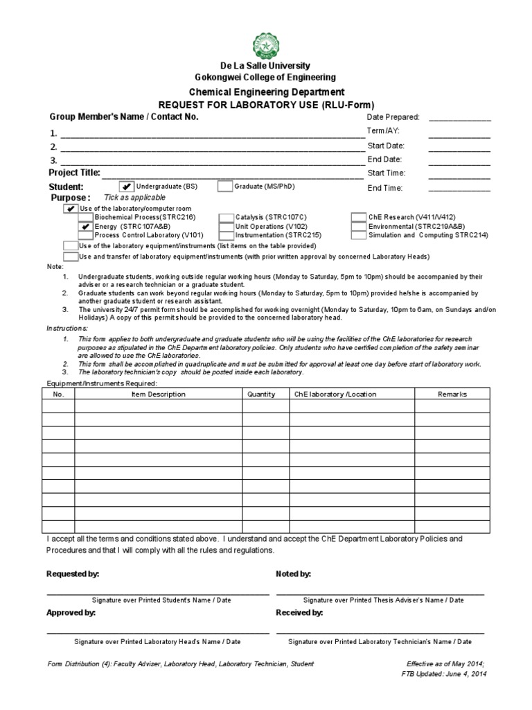 Request Laboratory Use | PDF