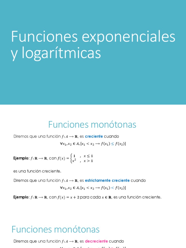 Funciones exponenciales y logarítmicas | PDF | Logaritmo | Funcion exponencial