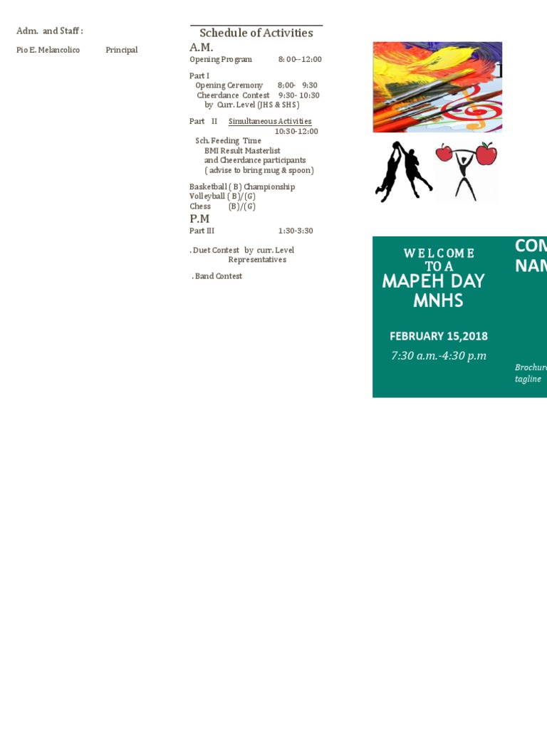 Mapeh Day Mnhs Company Name: Schedule of Activities A.M | PDF