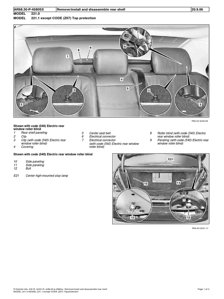 221 Remove - Install and Disassemble Rear Shelf | PDF | Automotive ...