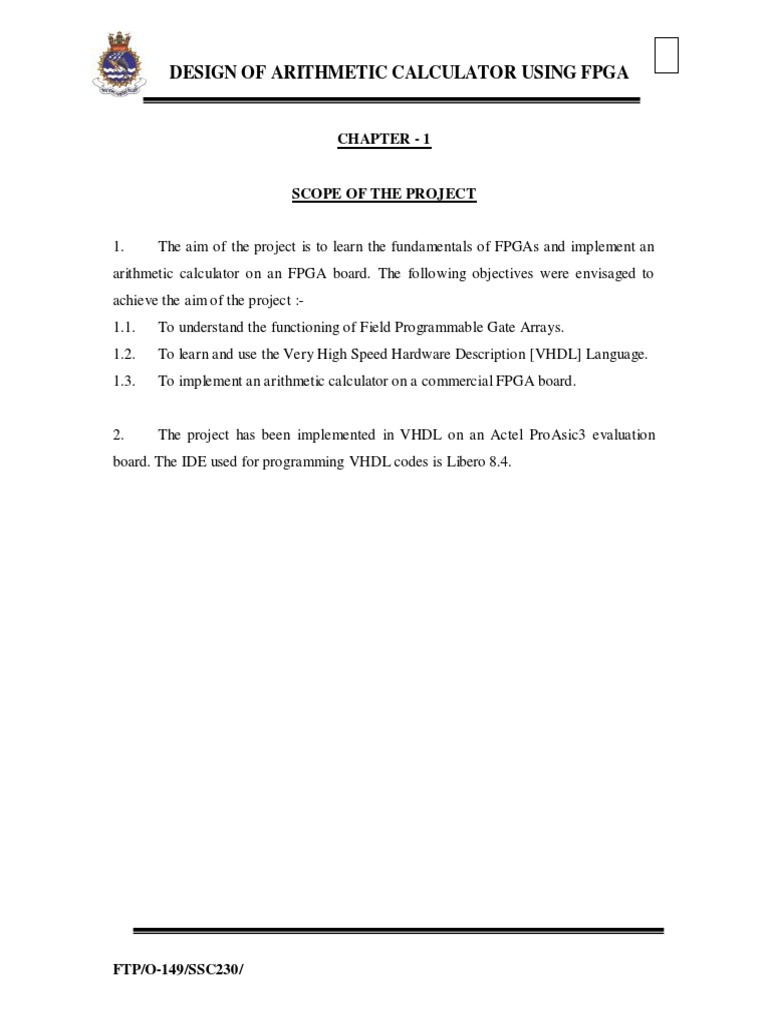 Design Of Arithmetic Calculator Using Fpga Pdf Field Programmable Gate Array Vhdl 