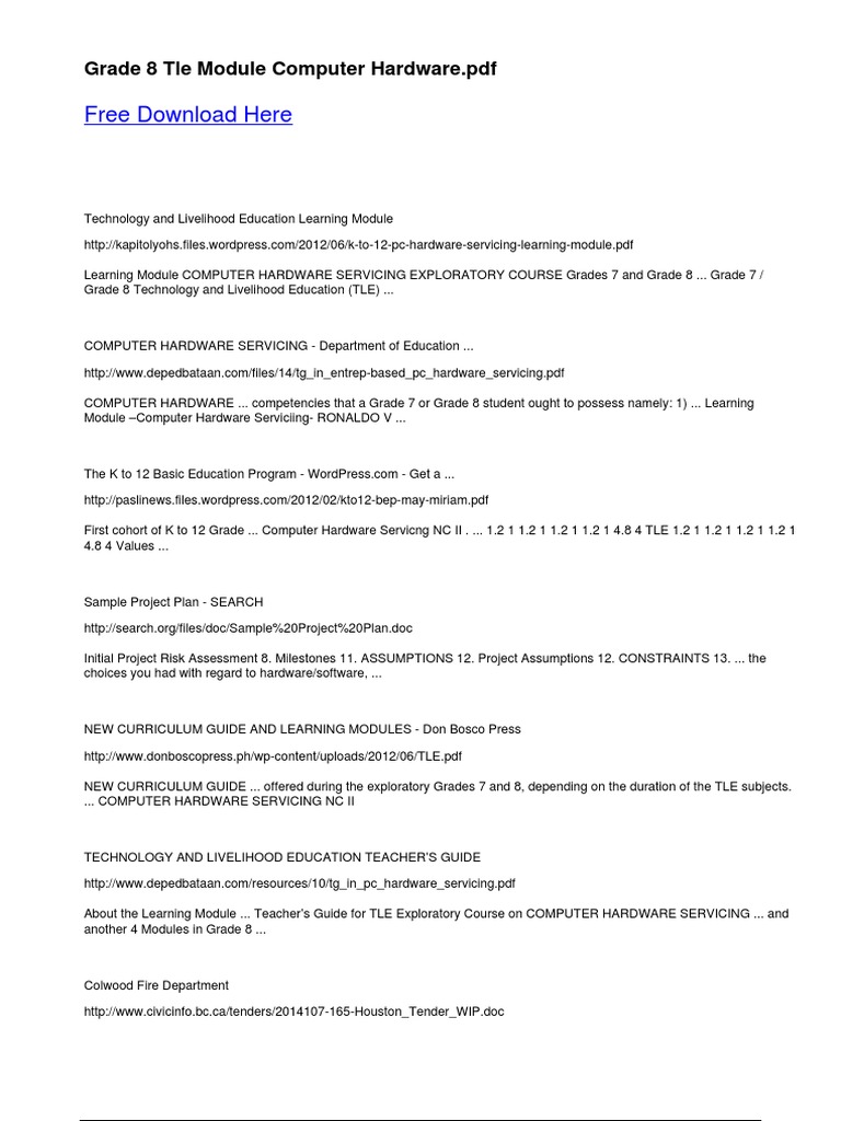 Grade 8 Tle Module Computer Hardware | PDF | Curriculum | Digital ...