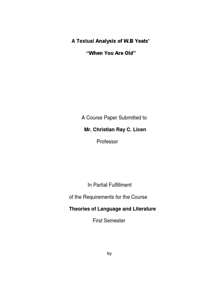 A Textual Analysis of W.B Yeats Poem | PDF | W. B. Yeats | Poetry