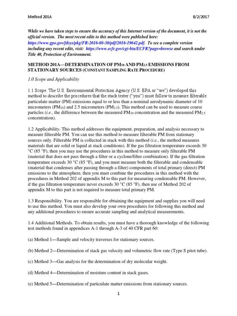 Method 201a | PDF | Particulates | Air Pollution