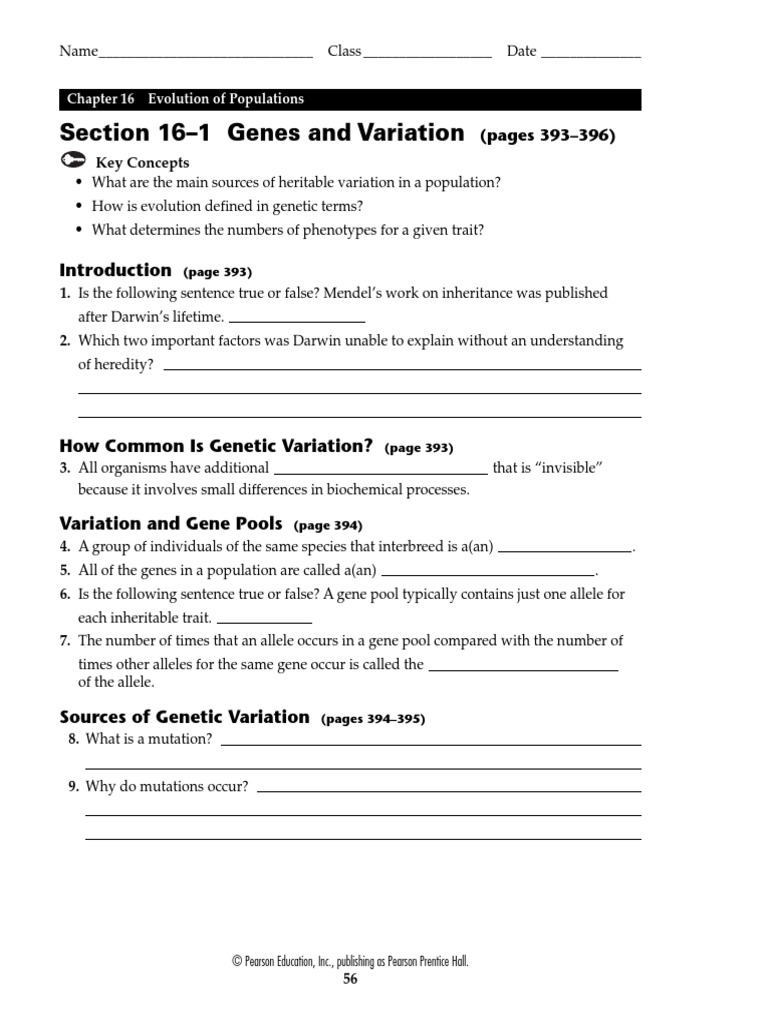 Section 16-1 Genes and Variation: Key Concepts | PDF | Natural ...