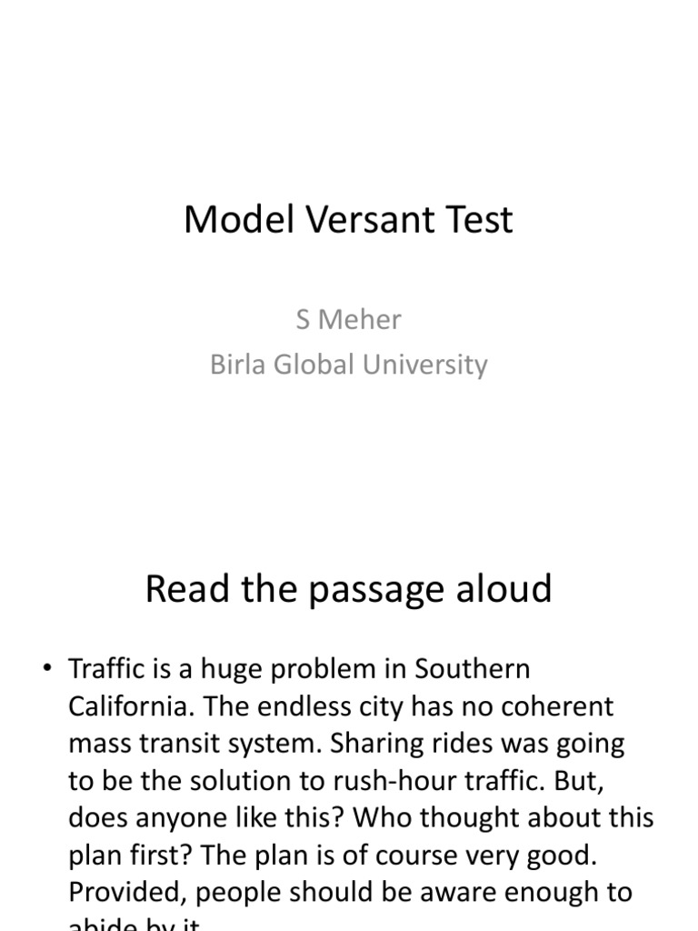 Model Versant Test: S Meher Birla Global University | PDF | Language ...
