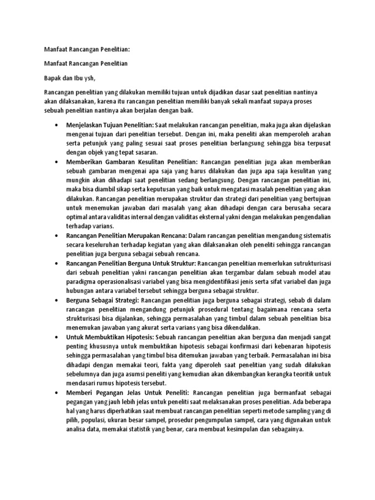 Diskusi 5 Manfaat Rancangan Penelitian | PDF