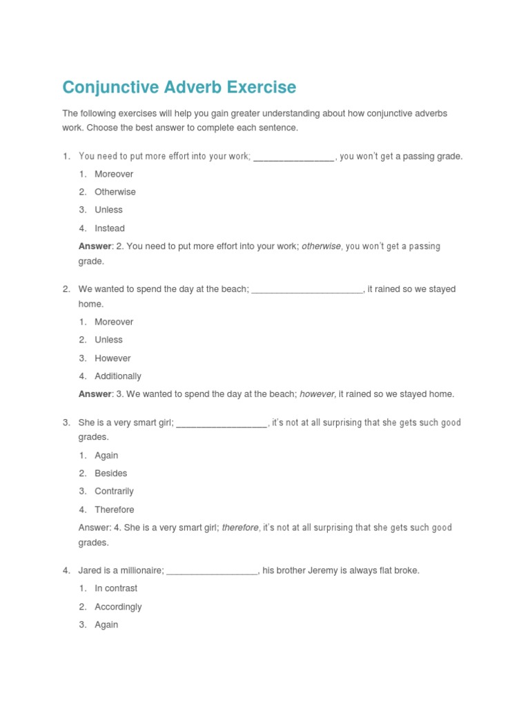 Conjunctive Adverb | PDF | Sentence (Linguistics) | Punctuation Conjunctive Adverb | PDF | Sentence (Linguistics) | Punctuation