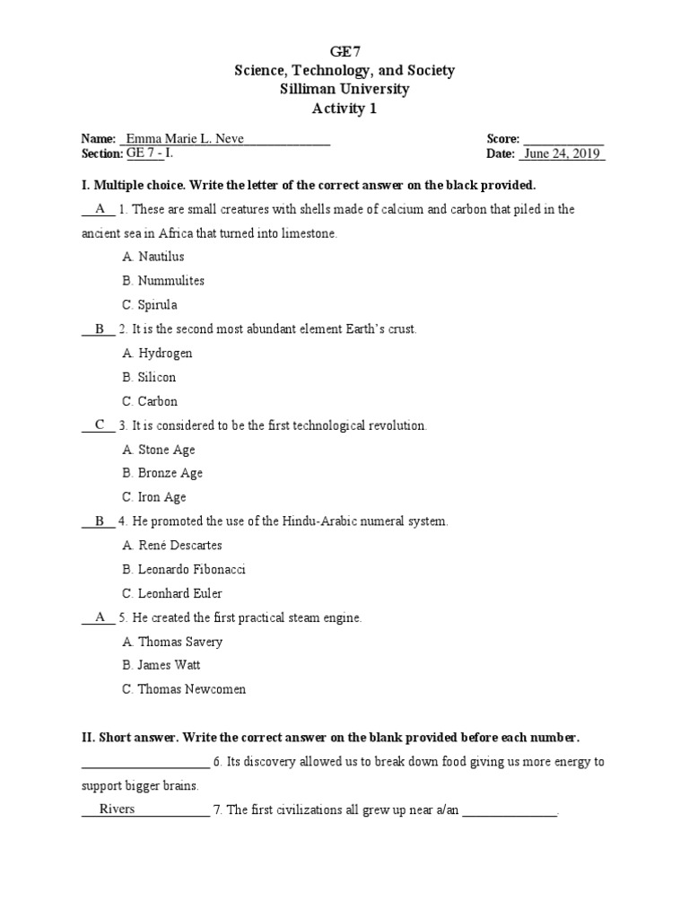 GE7 STS Activity 1 1 | PDF | Wheel | Science