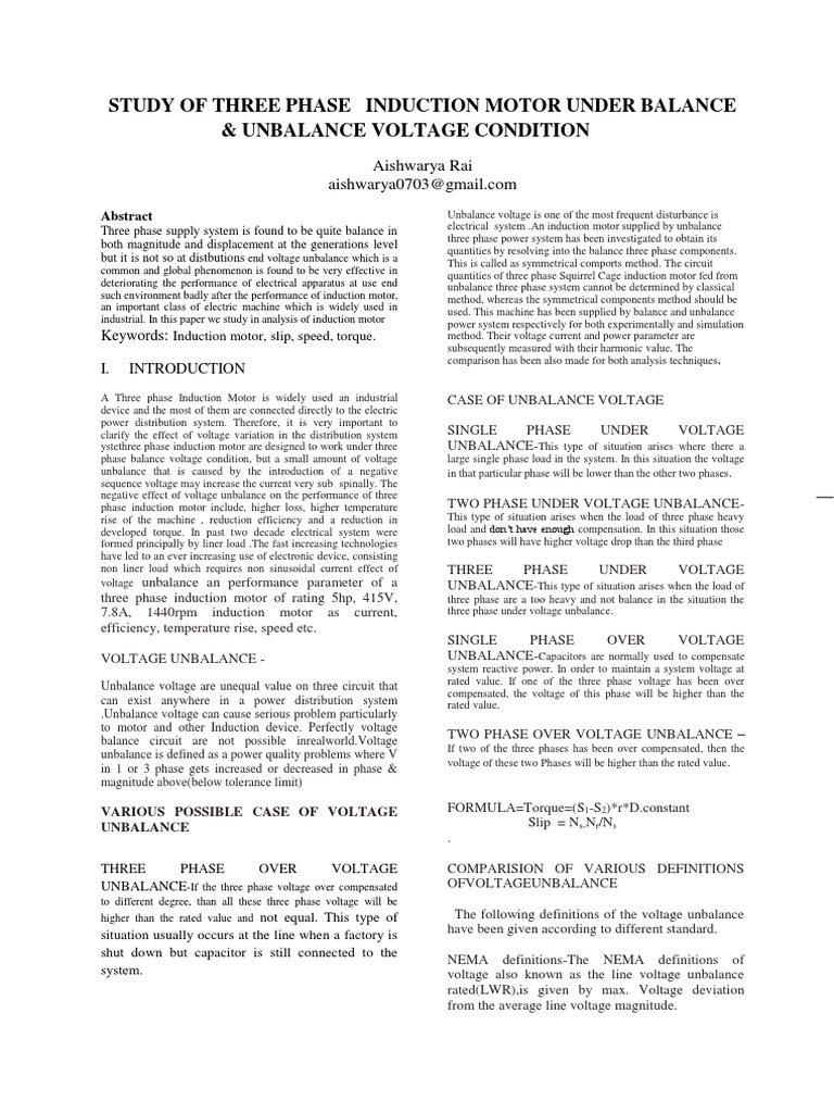 Performance Analysis of Three Phase Induction Motor Under Balance and ...