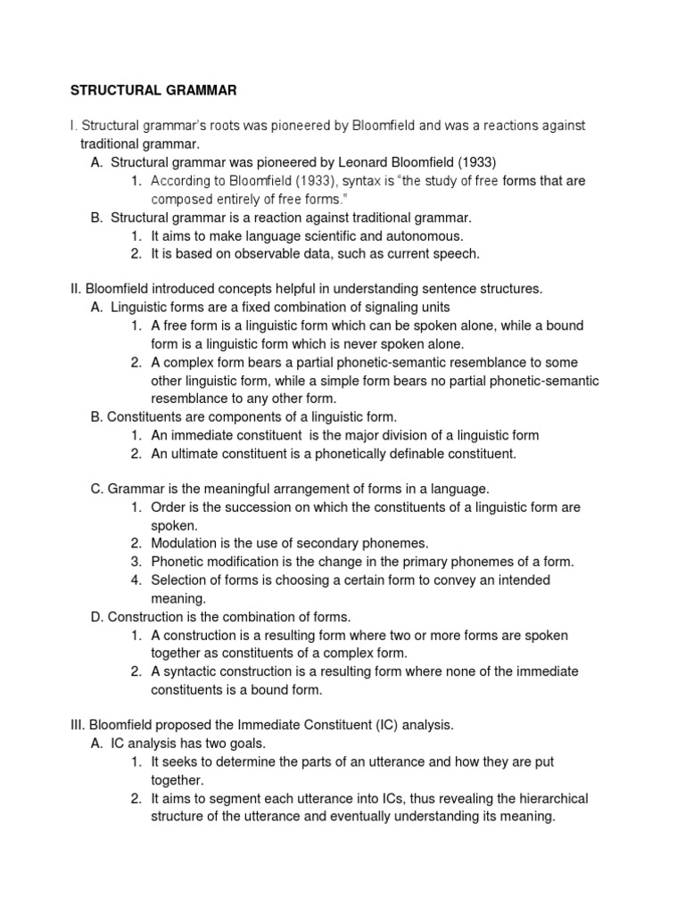 Structural Grammar Report | PDF | Linguistics | Syntax