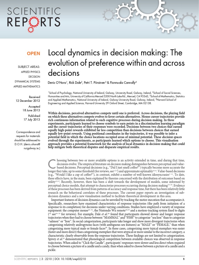 Local Dynamics in Decision Making: The Evolution of Preference Within and Across Decisions | PDF ...