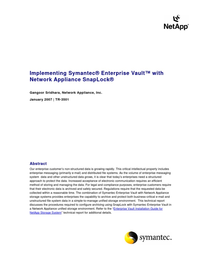 Implementing Symantec EV With NetApp Snaplock | PDF | Backup | Windows ...