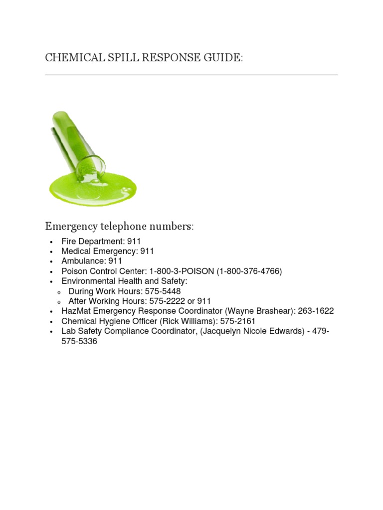 Chemical Spill Response Guide | PDF | Oxygen | Sodium