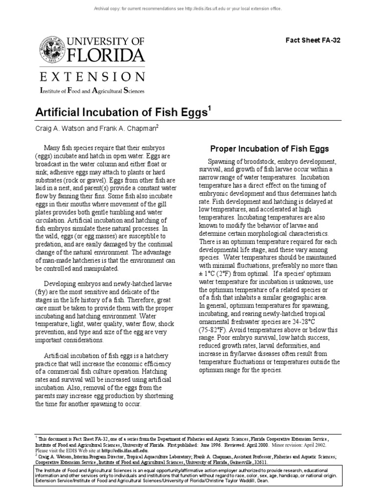 Artificial Fish Egg Incubation Guide | PDF | Spawn (Biology) | Egg