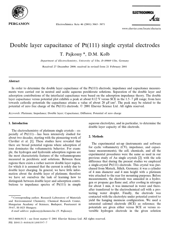 Double Layer Capacitance of PT (111) Single Crystal Electrodes (For EIS ...