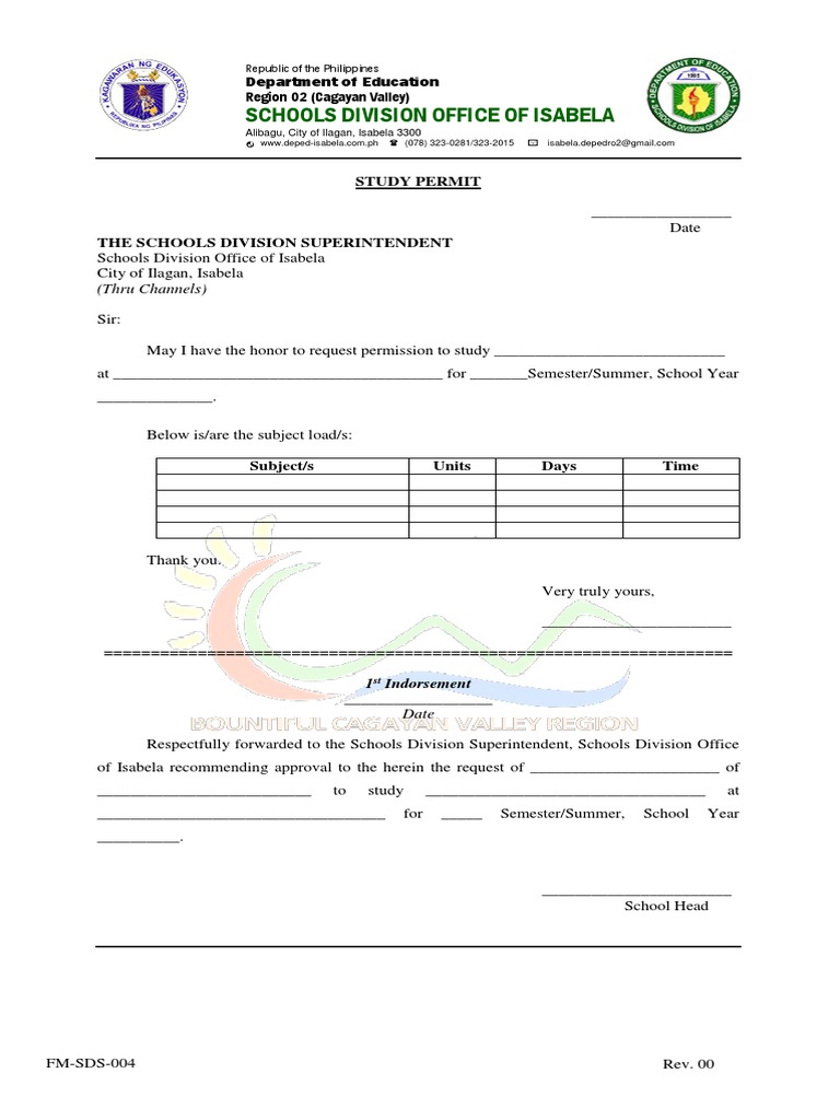 Schools Division Office of Isabela: Study Permit | PDF | Philippines