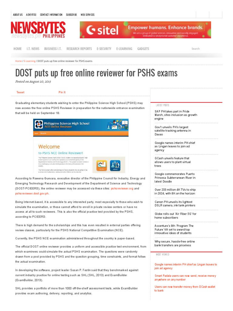 DOST Puts Up Free Online Reviewer For PSHS Exams | Download Free PDF ...