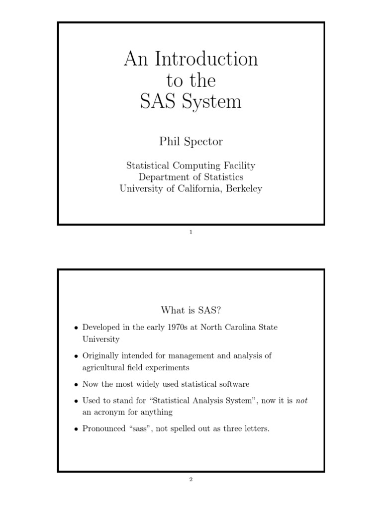 An Introduction To The SAS System: Phil Spector | PDF | Sas (Software ...