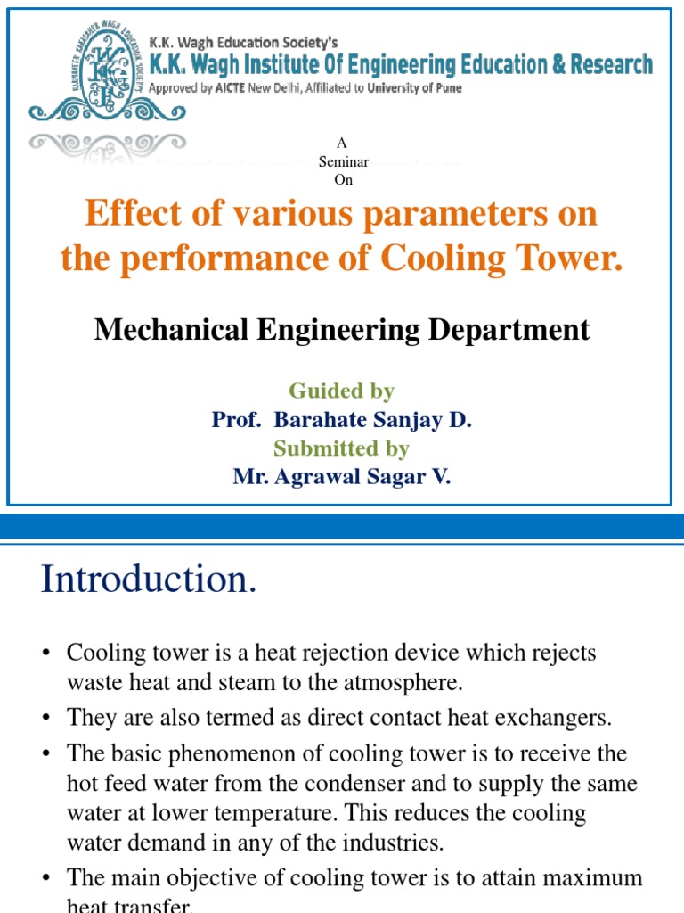 Effect of Various Parameters On The Performance of Cooling Tower ...