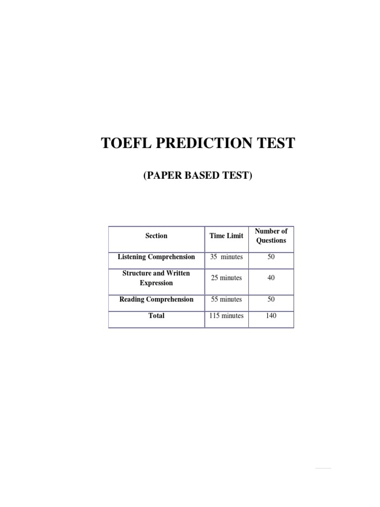 TOEFL PREDICTION TEST: SECTION OVERVIEW AND SAMPLE QUESTIONS | PDF ...