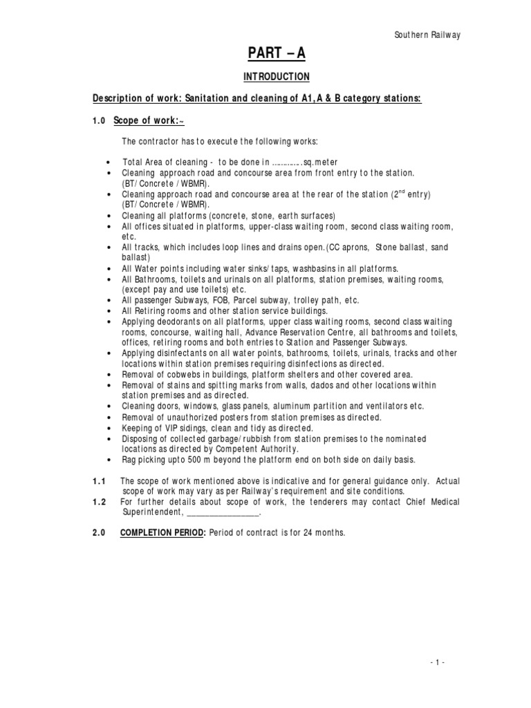 Southern Railway Sanitation Contract Details | PDF | Indemnity | Joint ...