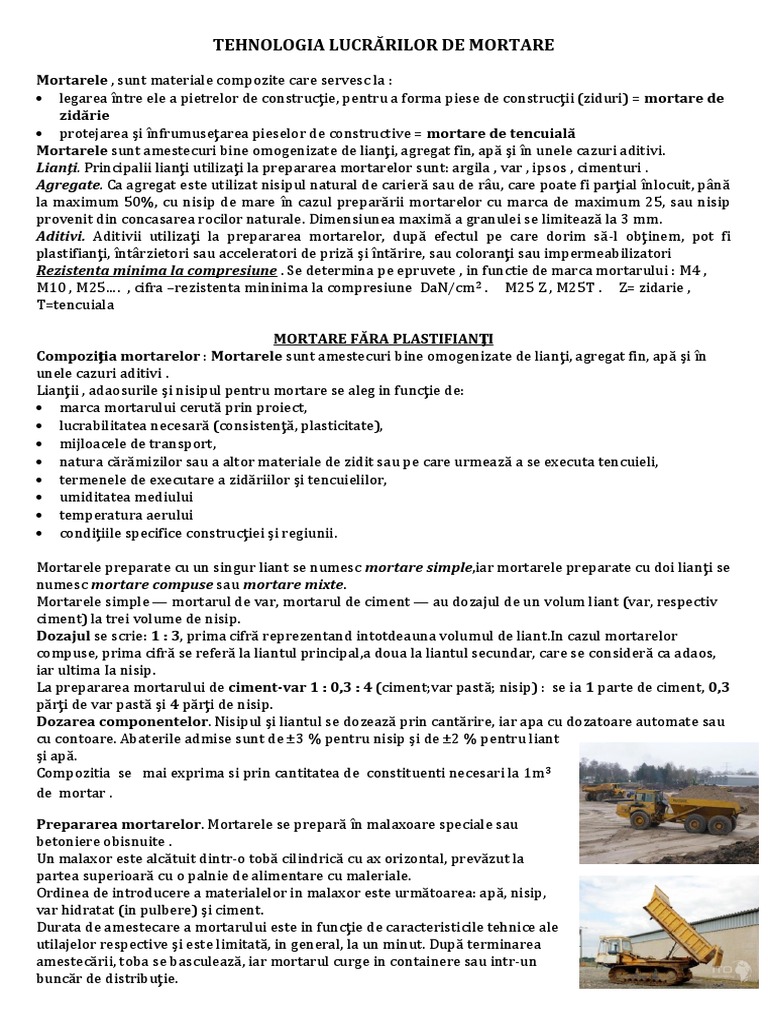 Tehnologia Lucrărilor de Mortare | PDF