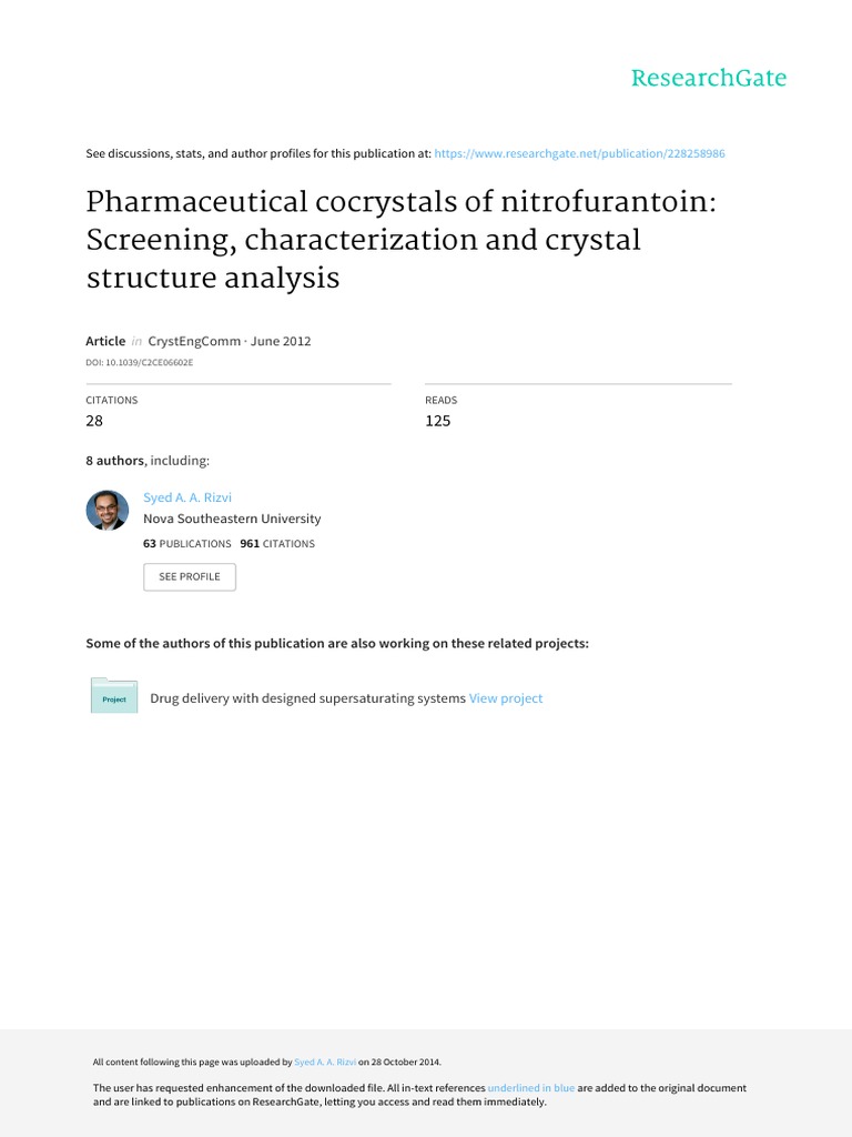 Nitrofurantoin Cocrystals | PDF | X Ray Crystallography | Differential ...