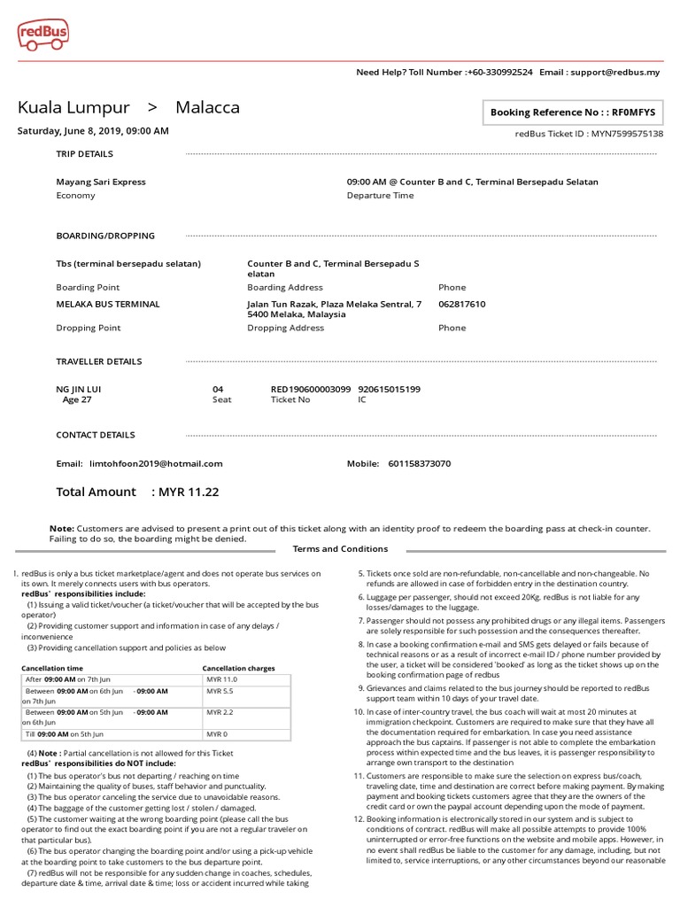 Mayang Sari Express Bus Ticket from Kuala Lumpur to Malacca on June 8th ...
