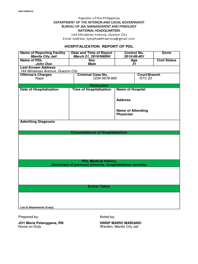 Hospitalization Report Form