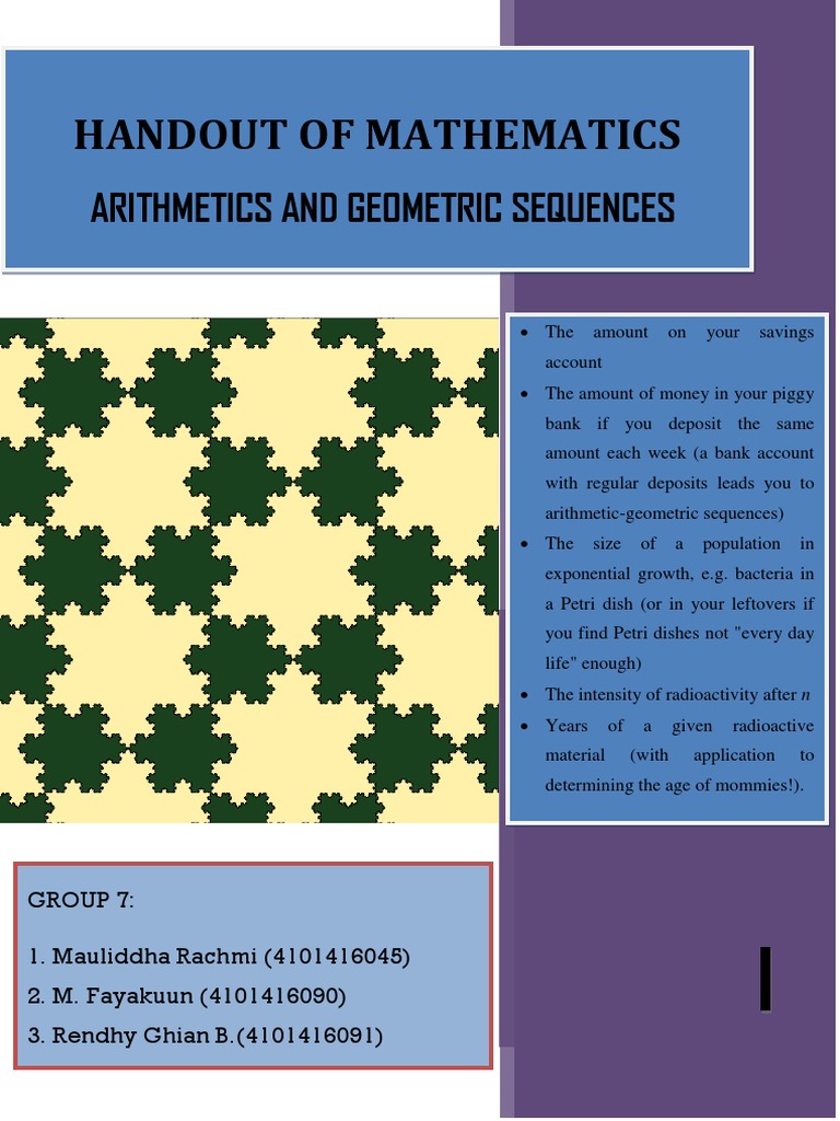 Handout of Mathematics: Arithmetics and Geometric Sequences | PDF ...