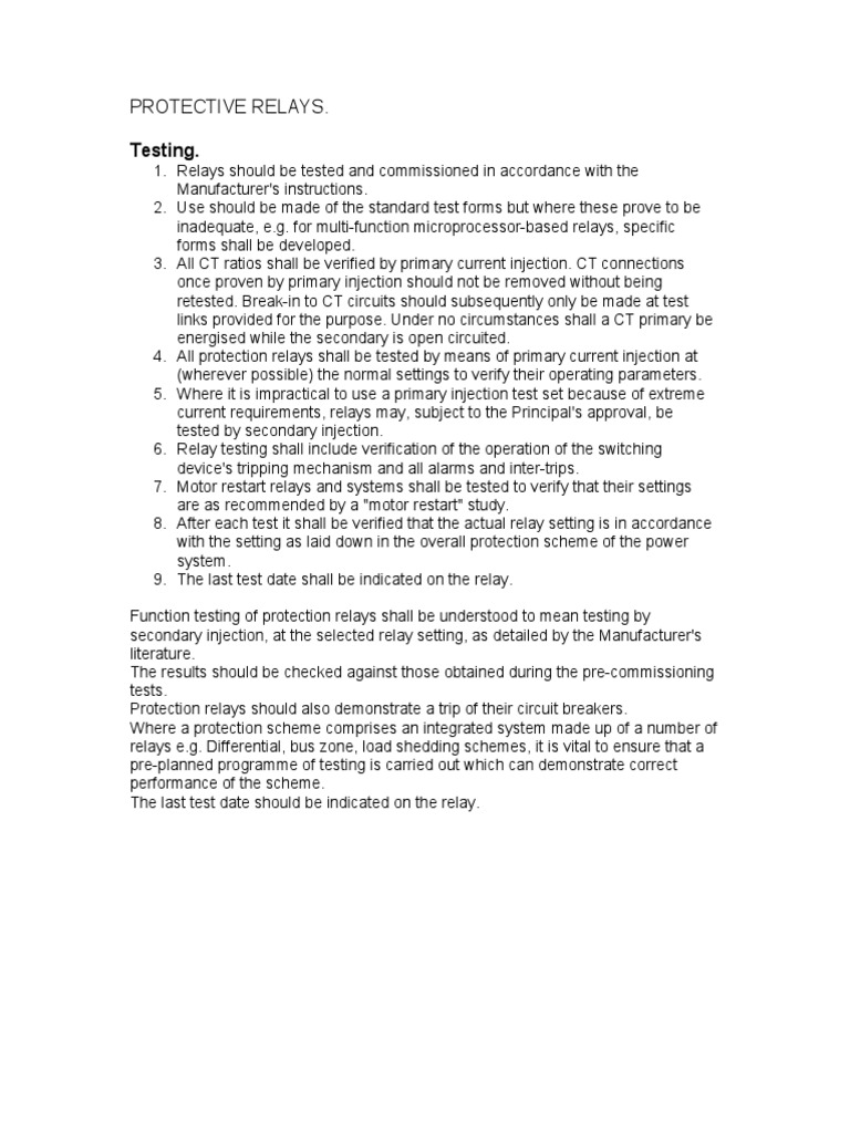 Protective Relays Testing | PDF