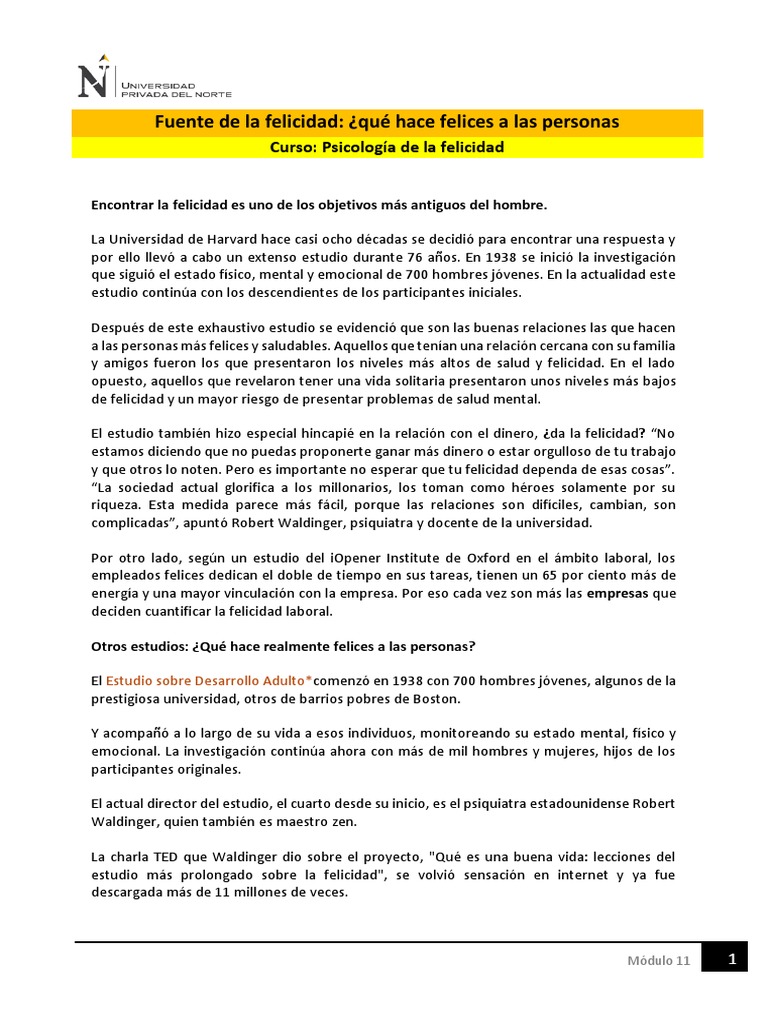 Lectura M11 - Fuente de La Felicidad | PDF | Felicidad | Vida