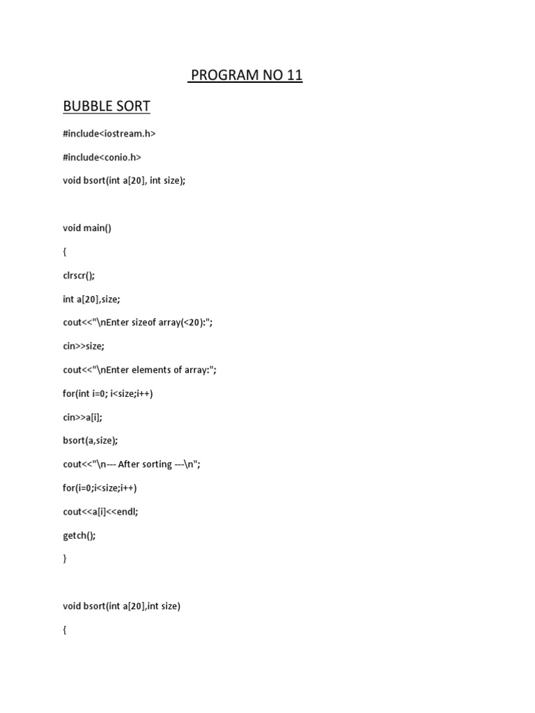 Program No 11 Bubble Sort | PDF