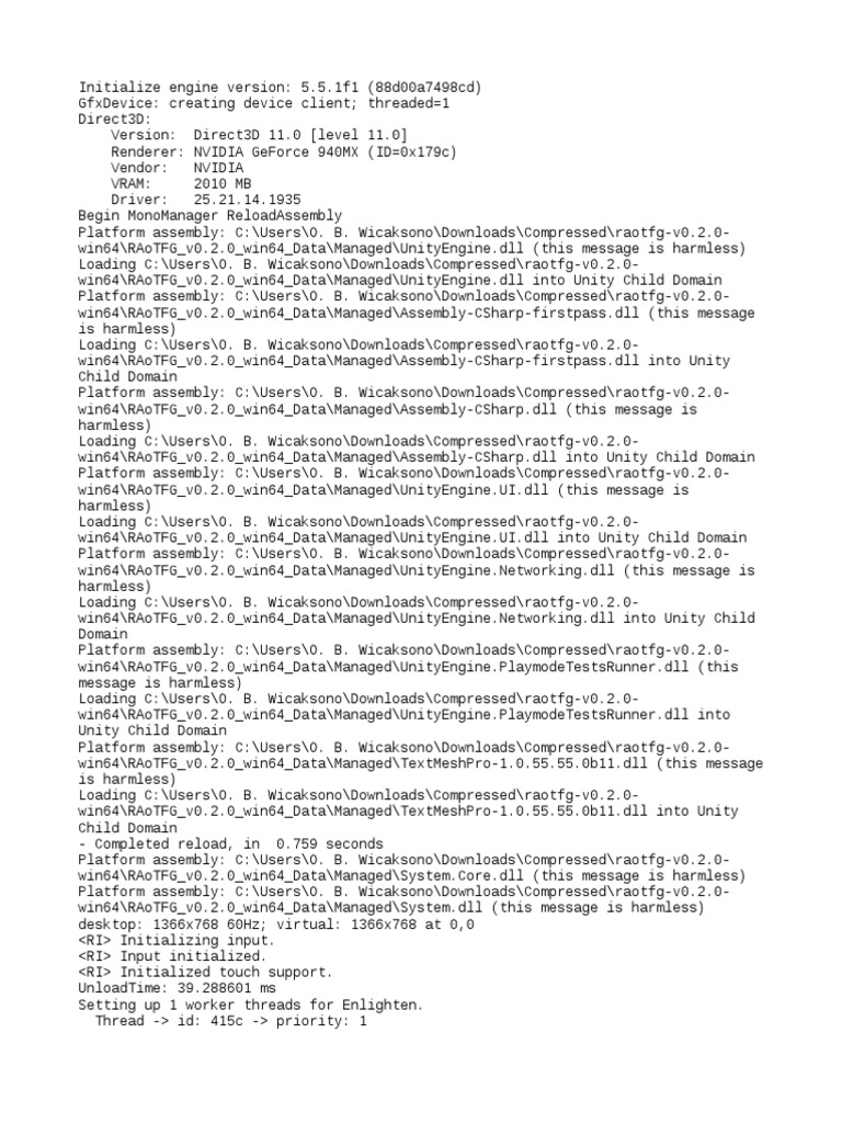 Log file documenting Unity engine initialization and asset unloading | PDF | Ibm Pc Compatibles ...