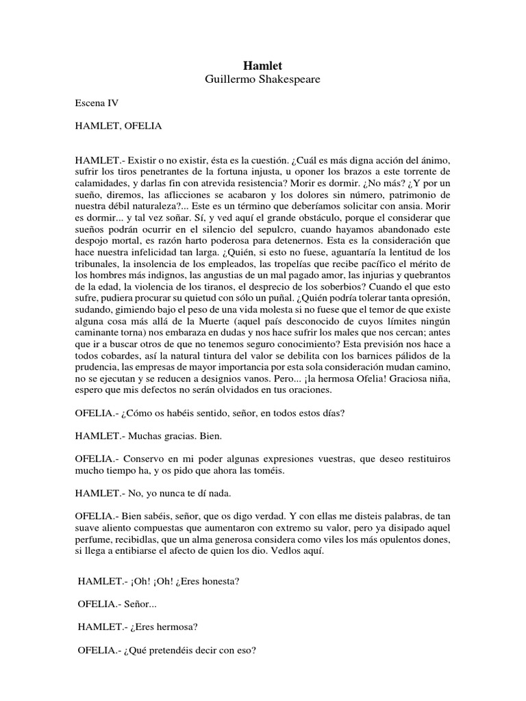 Fragmento Hamlet (Shakespeare) | Descargar gratis PDF | Aldea