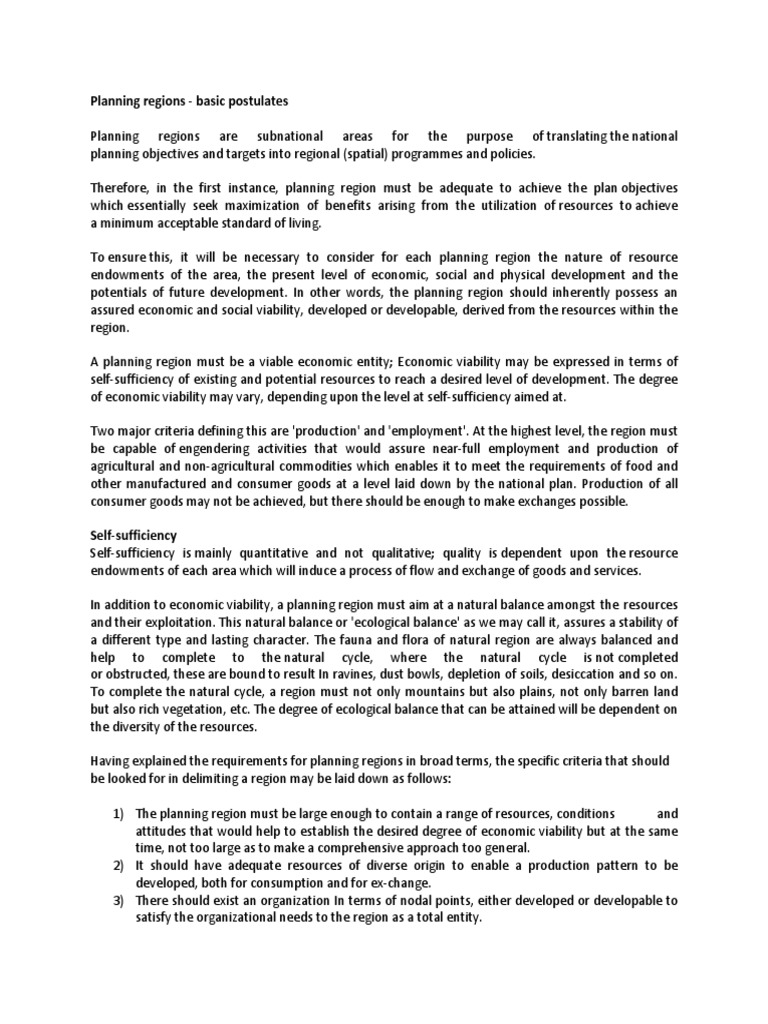 Planning Regions - Basic Postulates | PDF | Resource | Economic Development