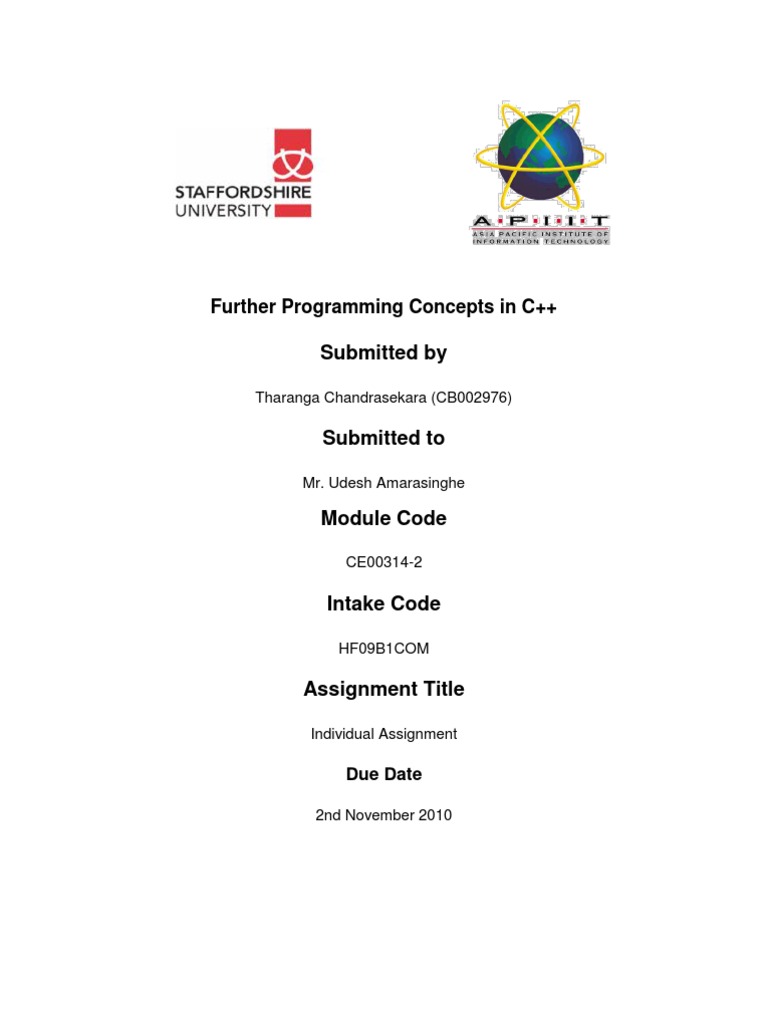 C Assignment Document Apiit Pdf Method Computer Programming Class Computer Programming 3270