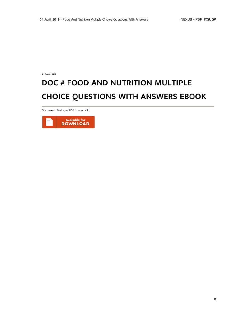 Food and Nutrition MCQs with Answers | PDF | Multiple Choice | Quiz