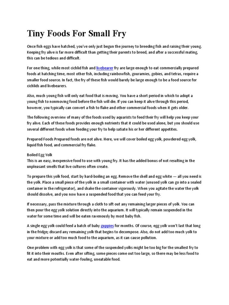 Tiny Fish Fry Feeding Guide | PDF | Aquarium | Egg
