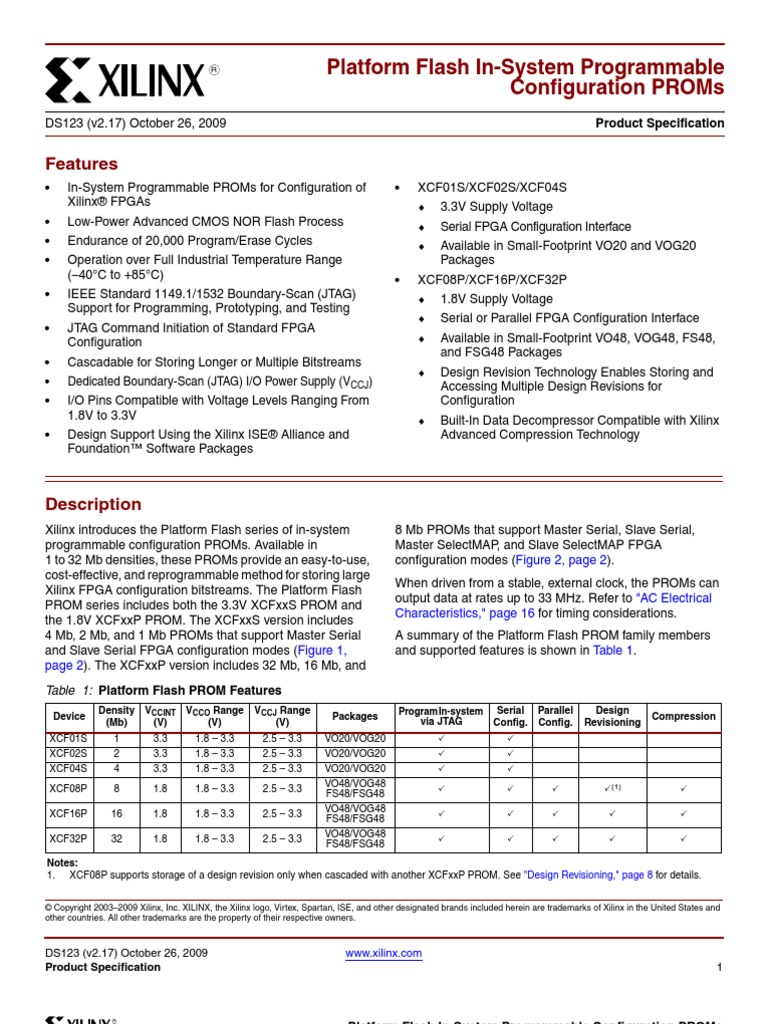 Platform Flash In-System Programmable Configuration Proms: Features | PDF | Field Programmable ...