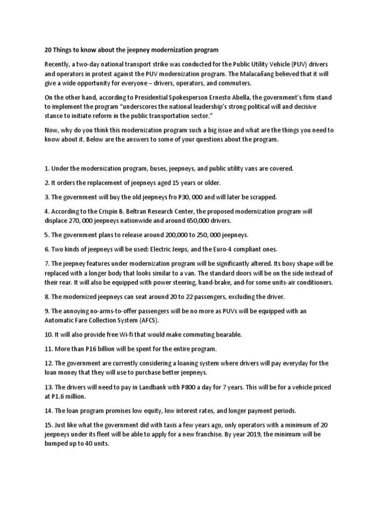 Key Insights on Jeepney Modernization | PDF | Taxicab | Vehicles