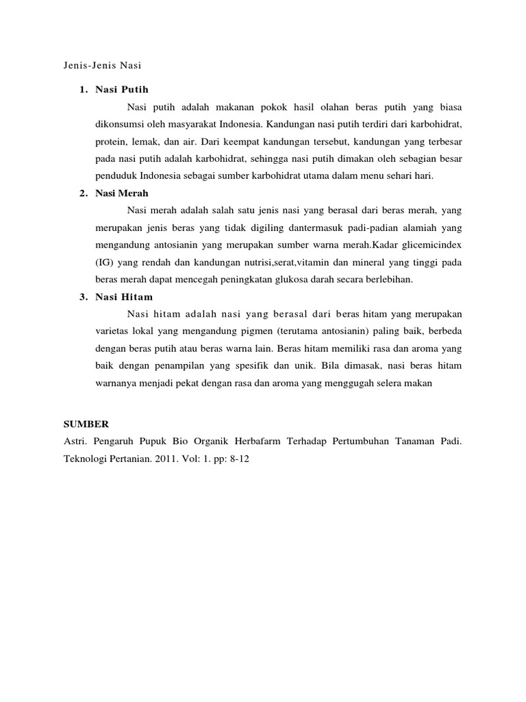 Klasifikasi Jenis-Jenis Nasi di Indonesia | PDF | Memasak, Makanan ...