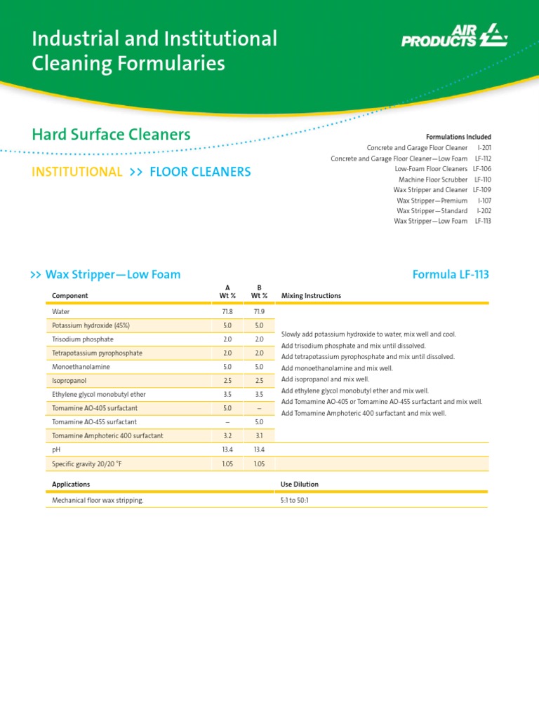 Wax Stripper - Low Foam Formula LF-113 | PDF | Surfactant | Chemical ...