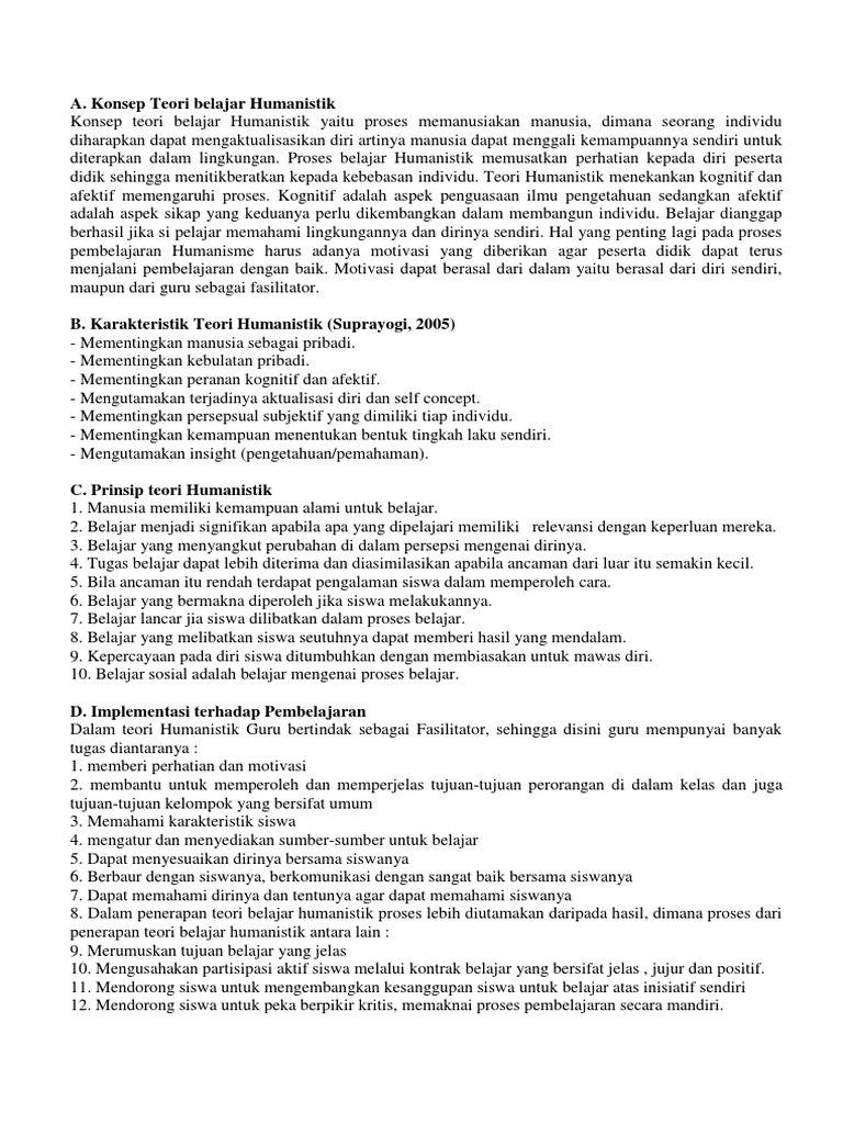 Teori Belajar Humanistik: Prinsip dan Implementasi | PDF | Karier ...