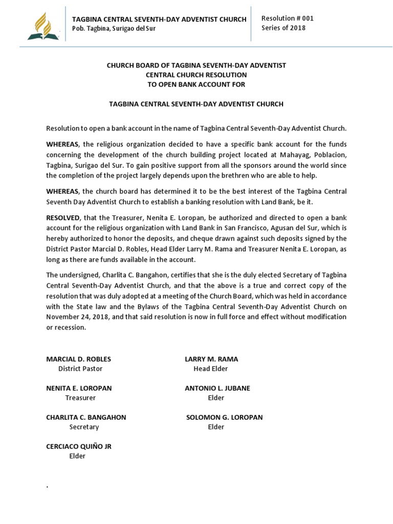 Church Board Resolution | PDF