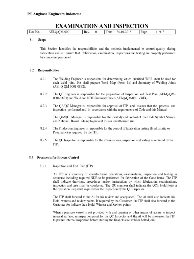 Section - 8 Examination and Inspection Program | PDF | Quality ...