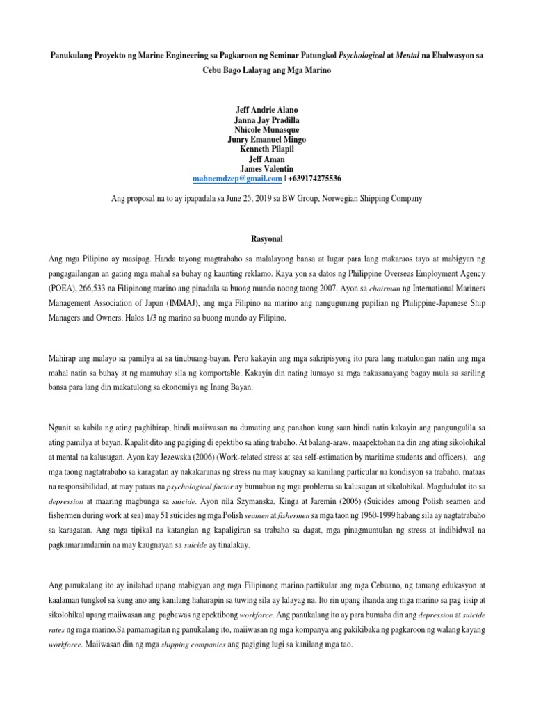Project Proposal For Seafarers | PDF