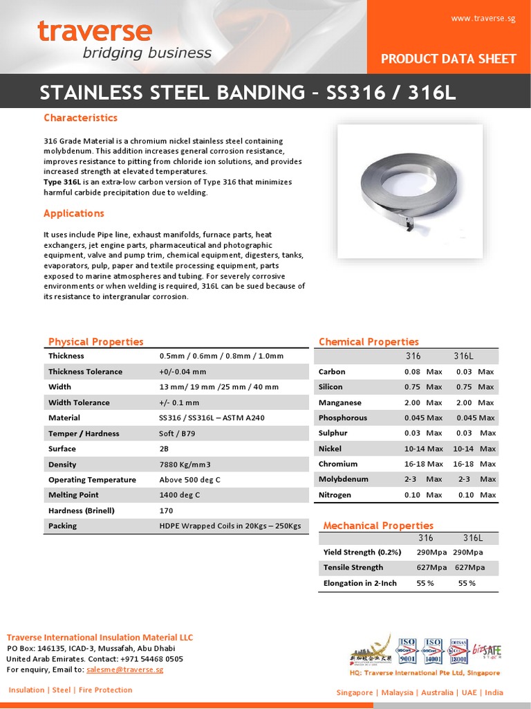 Stainless Steel Banding - Ss316 / 316L: Characteristics | PDF ...